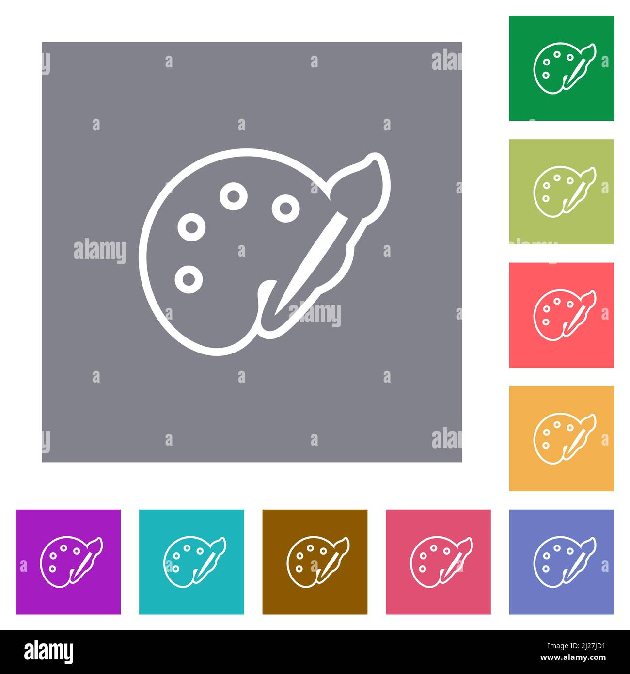 Paint kit outline flat icons on simple color square backgrounds Stock ...
