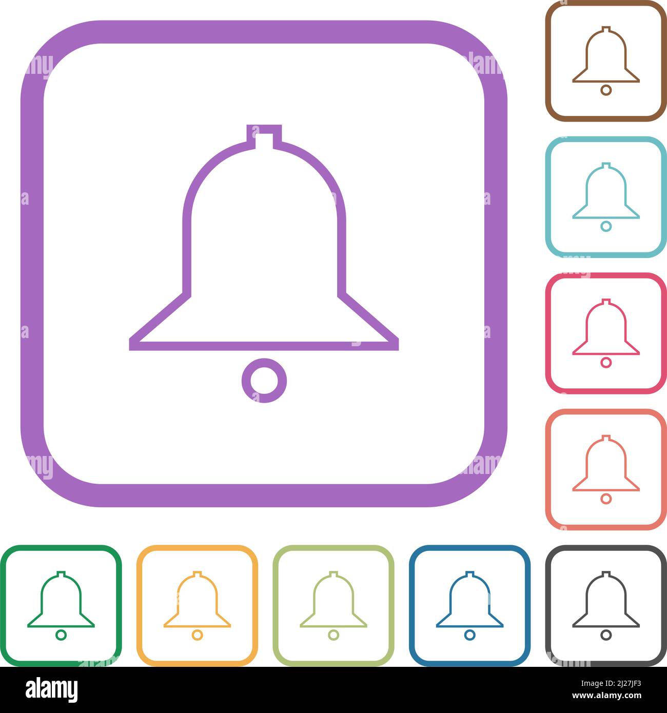 Single bell outline simple icons in color rounded square frames on ...