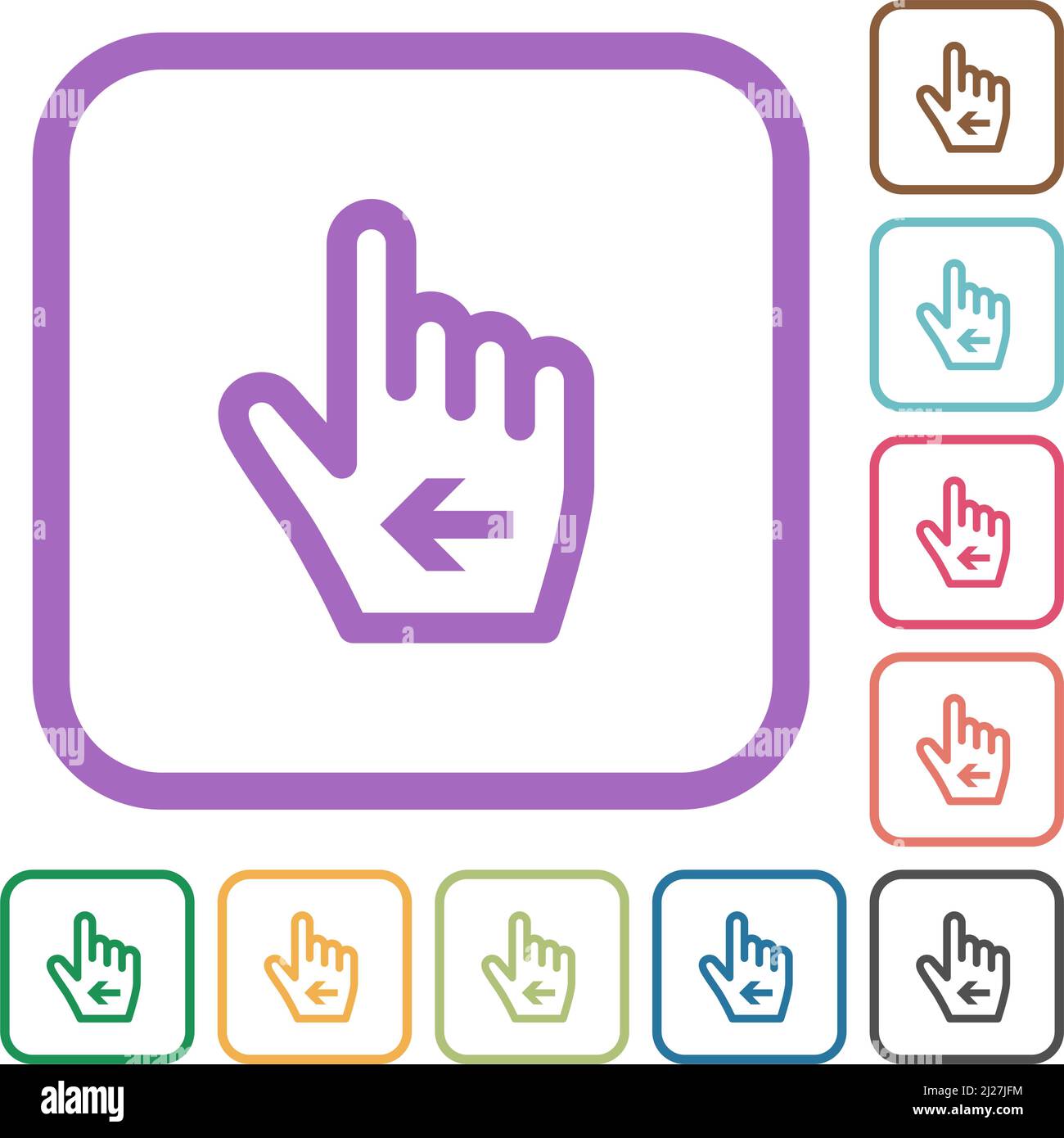 Hand cursor left outline simple icons in color rounded square frames on ...