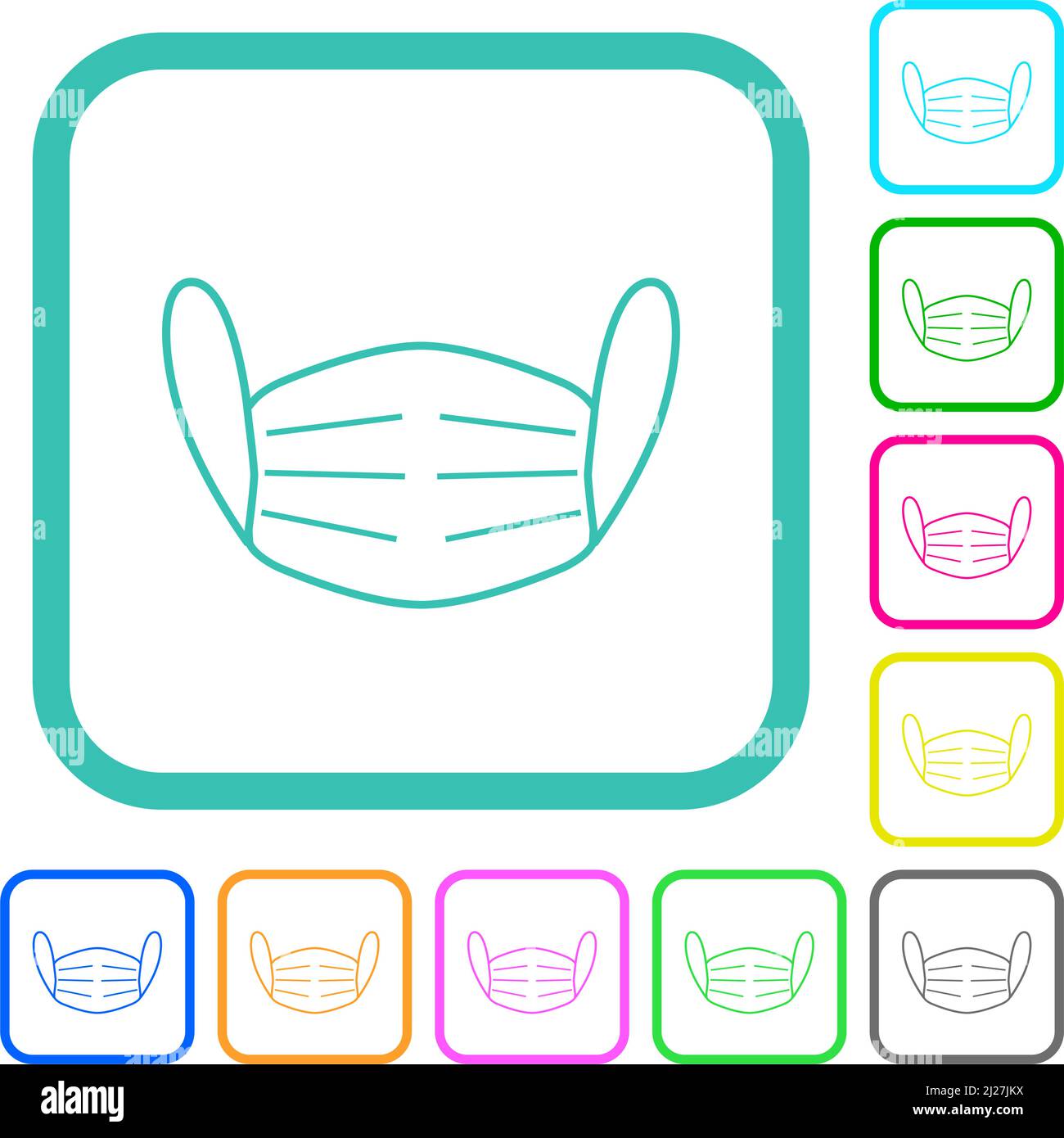 Medical face mask outline vivid colored flat icons in curved borders on ...