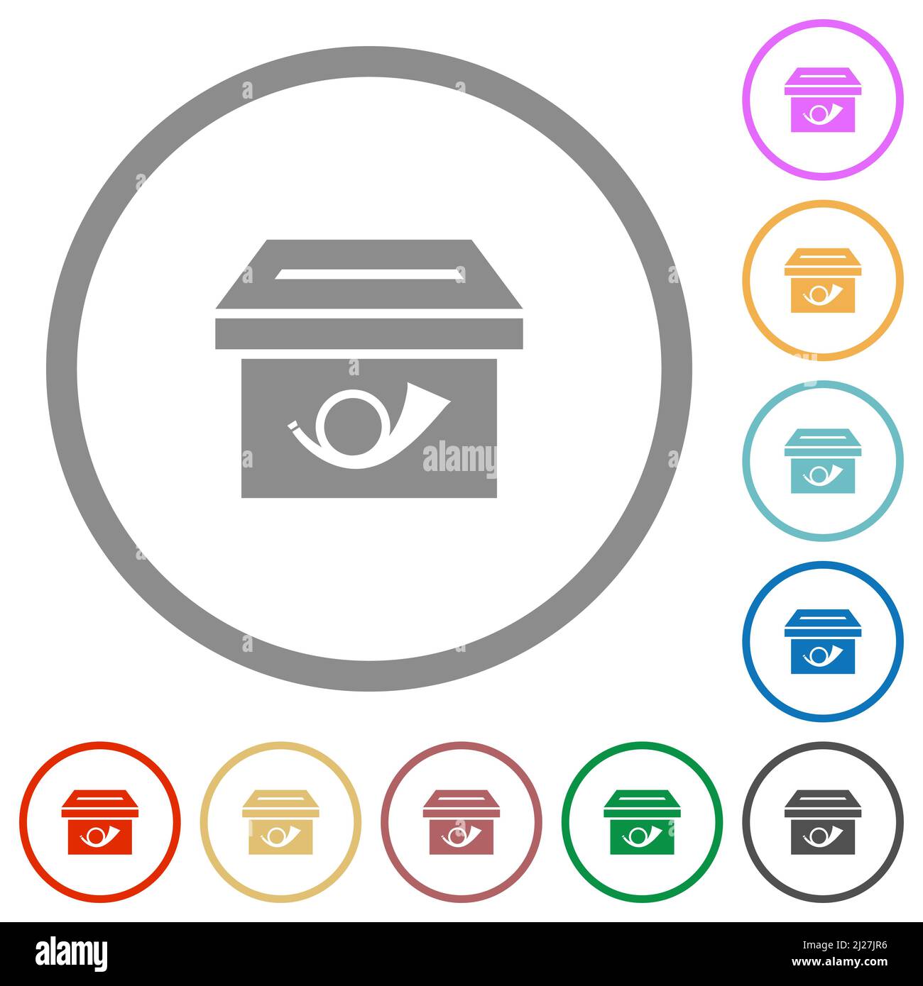 Post box solid flat color icons in round outlines on white background ...