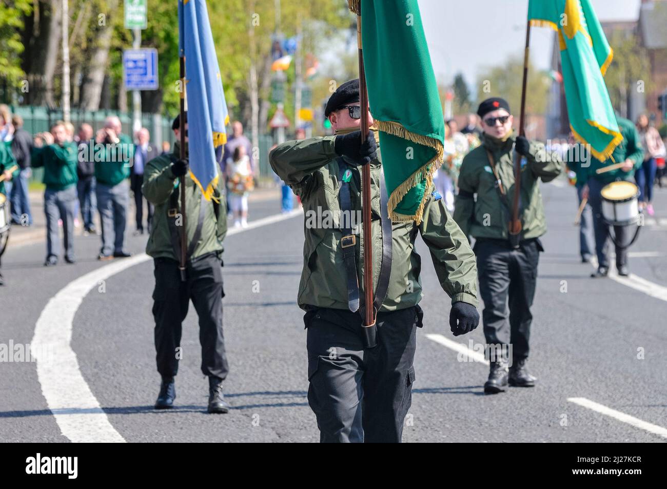20/04/2014, Belfast, Northern Ireland. The colour party for the Irish ...
