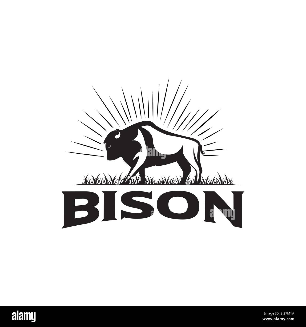 Bison icon silhouette. Buffalo symbol with sun rays isolated on white ...