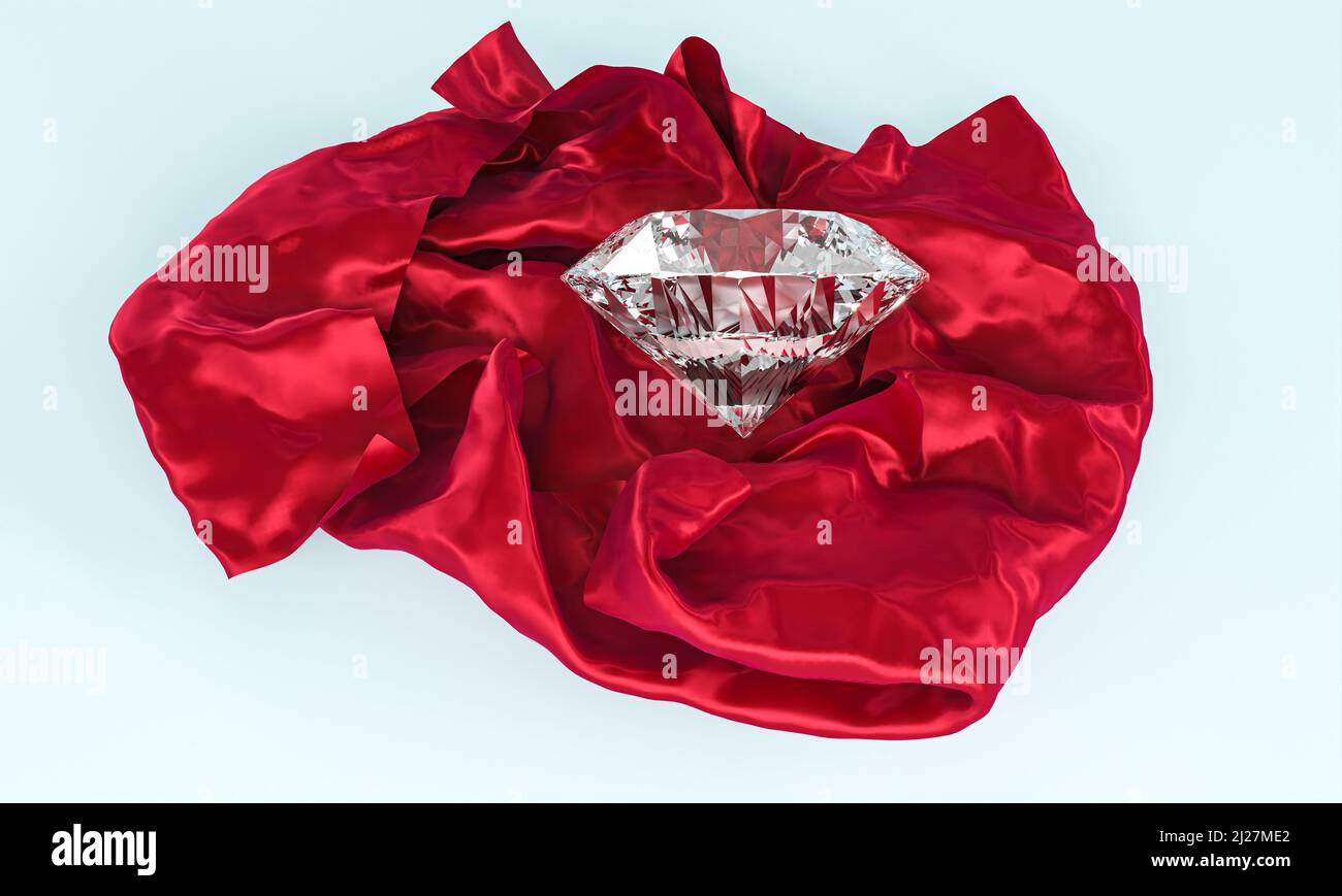 large diamond on red silk cloth. 3d render Stock Photo - Alamy