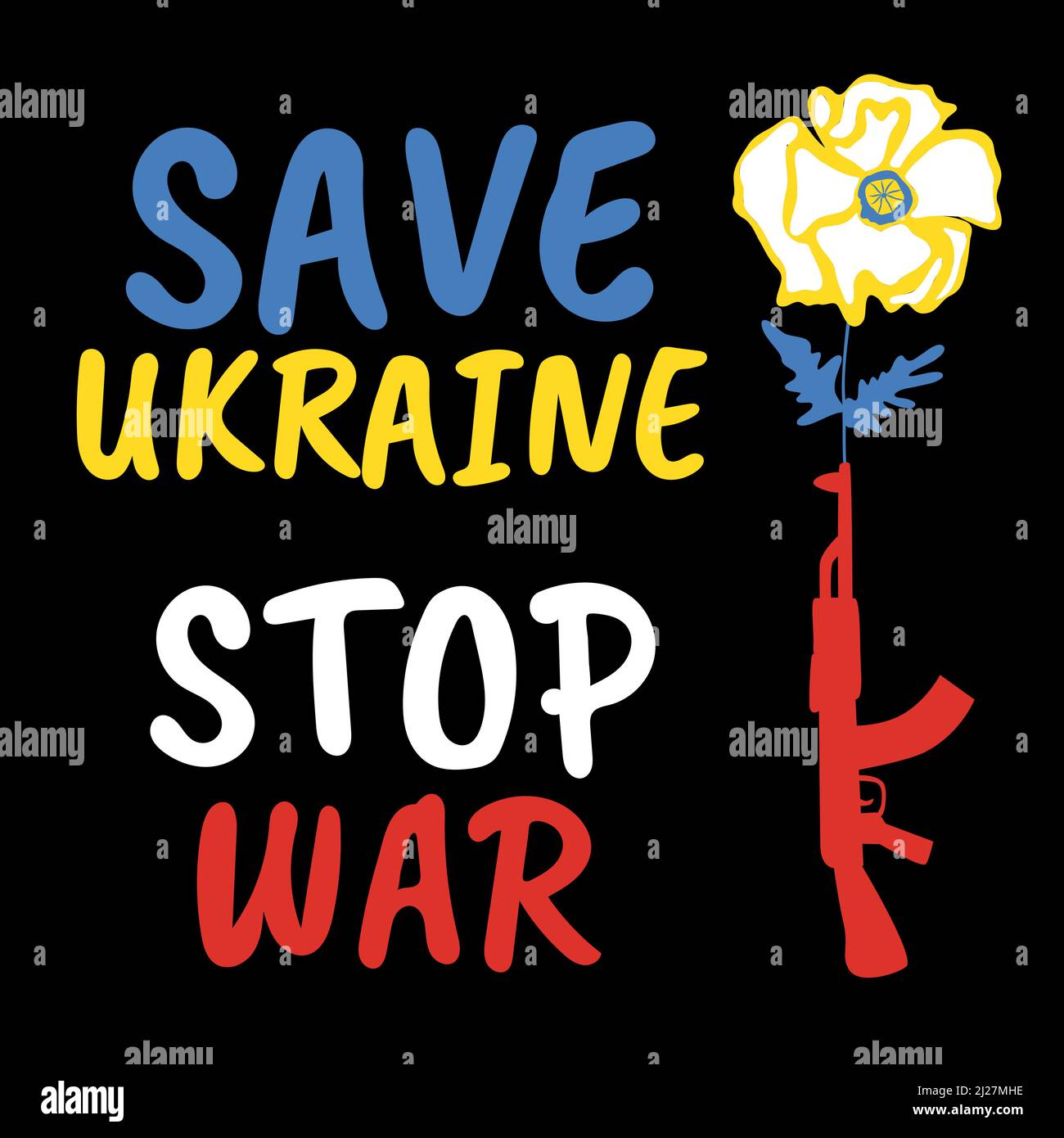 Stop war concept with white shirley flower in automatic weapon muzzle ...