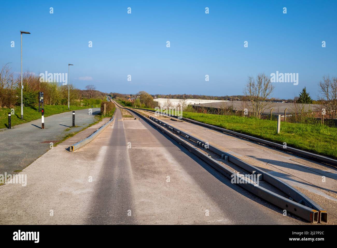 Guided bus route tracks on the Leigh to Manchester rapid transport ...
