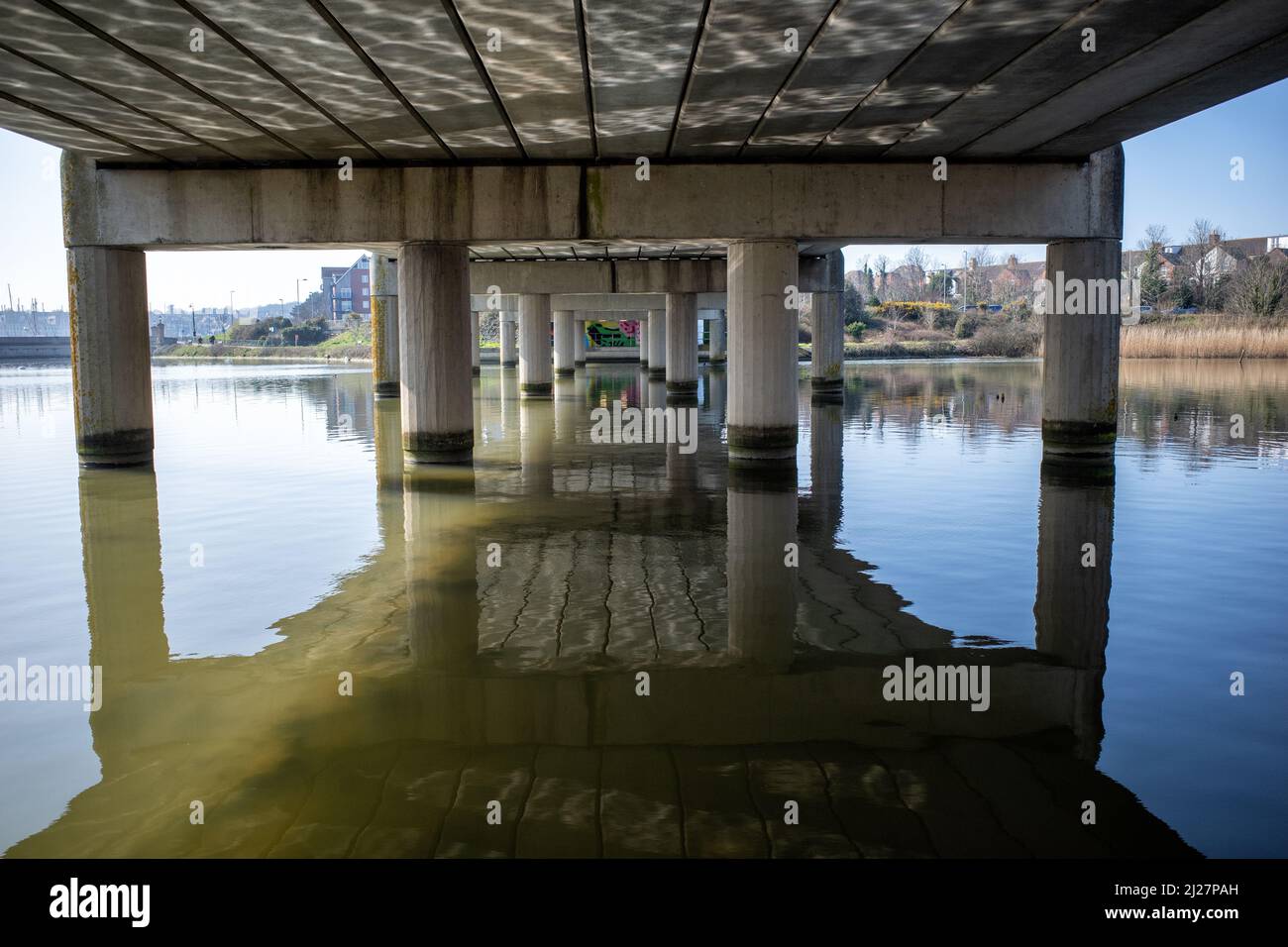 View of the underside of the bridge over Radipole lake, Weymouth ...