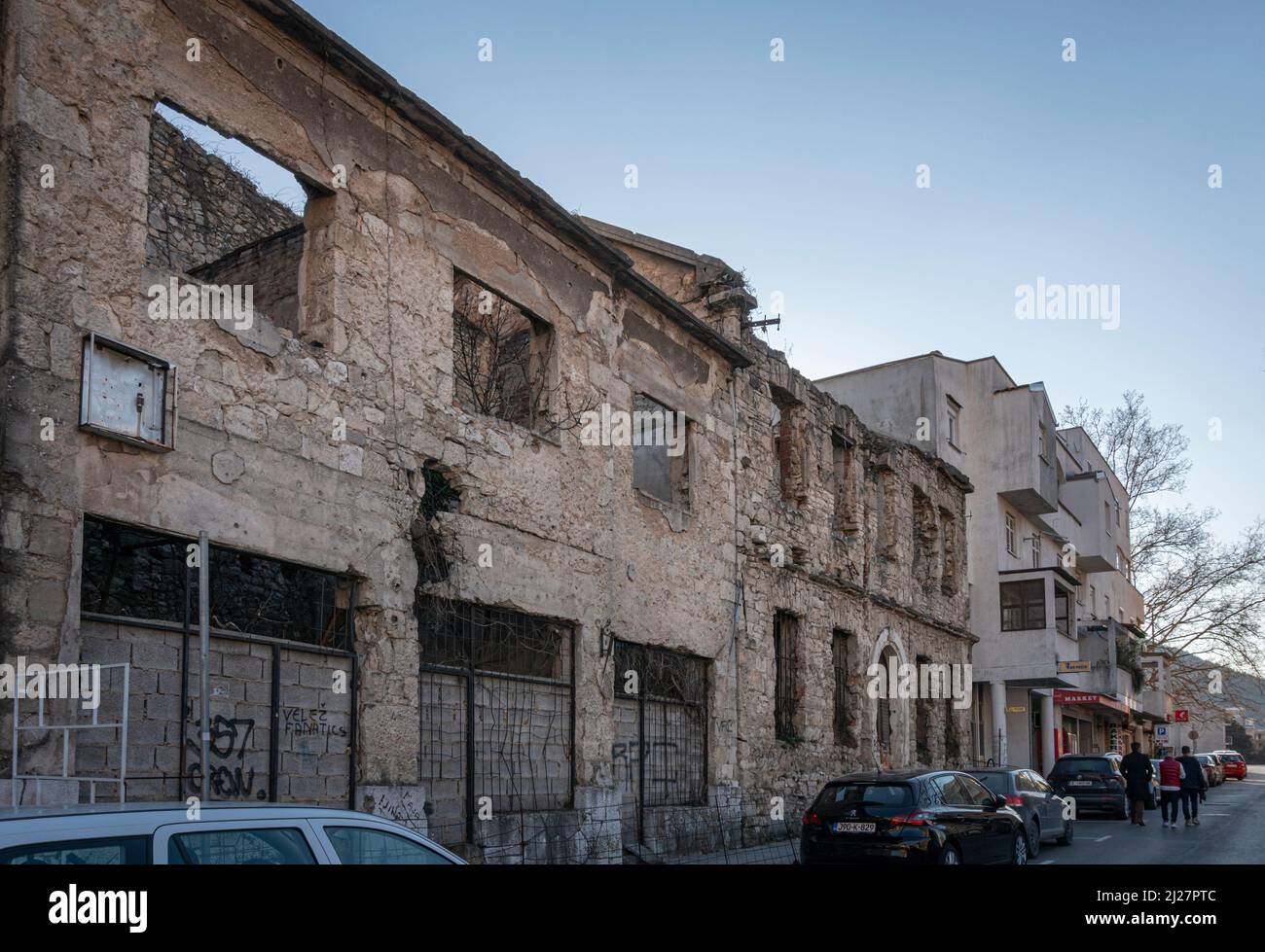Mostar, Bosnia & Herzegovina, March 2022 - A derelict bomb damaged ruin ...