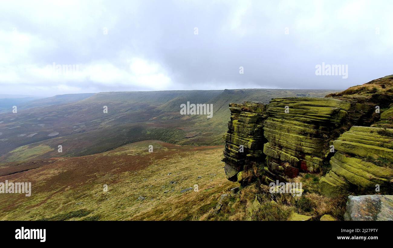 A long exposure of the Stanage Edge at the Peak District National Park ...