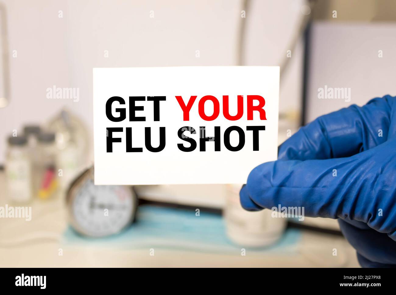 Get Your Flu Shot. card in hands of Medical Doctor Stock Photo - Alamy