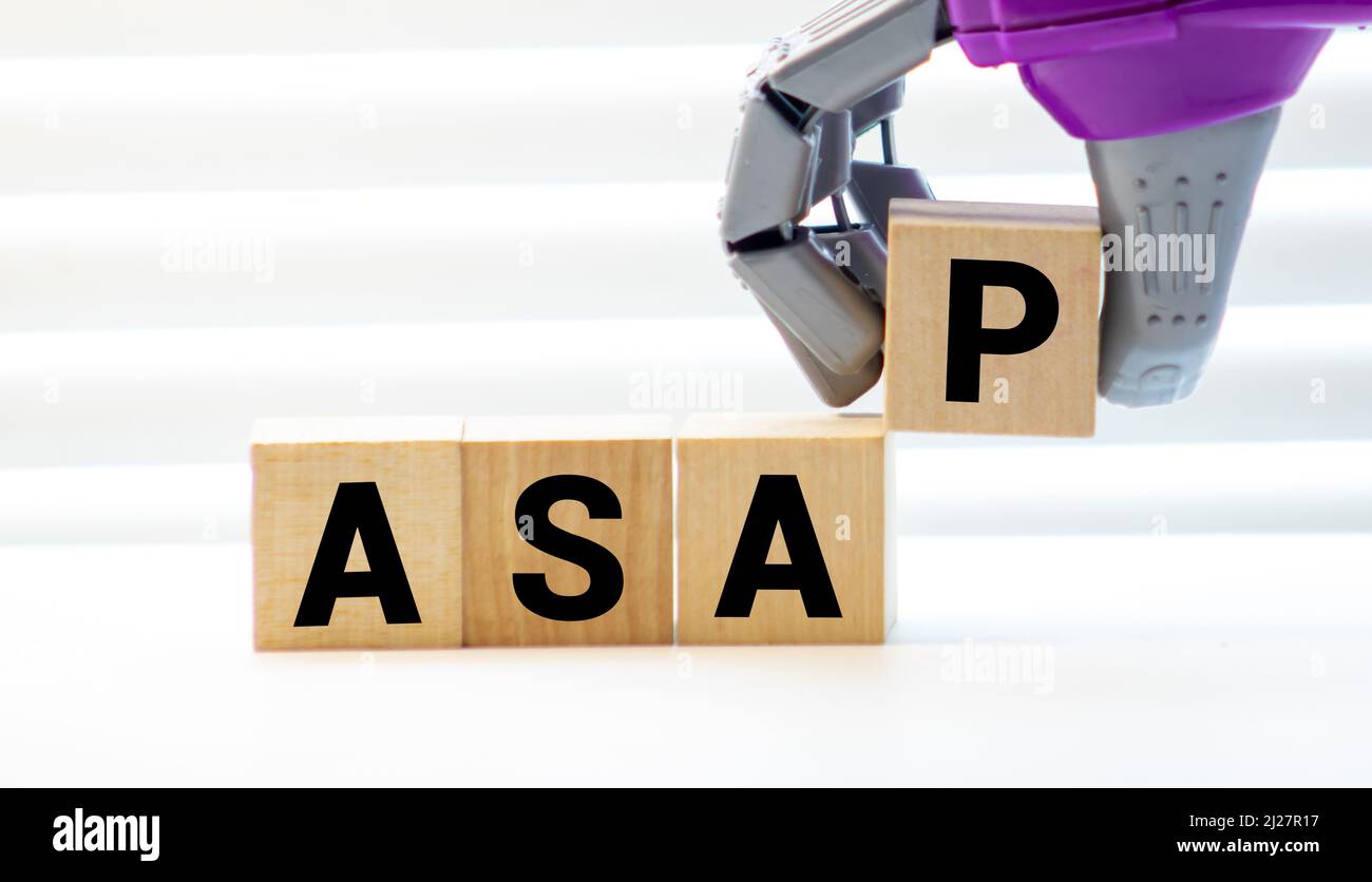 ASAP word made with building blocks isolated on white Stock Photo - Alamy