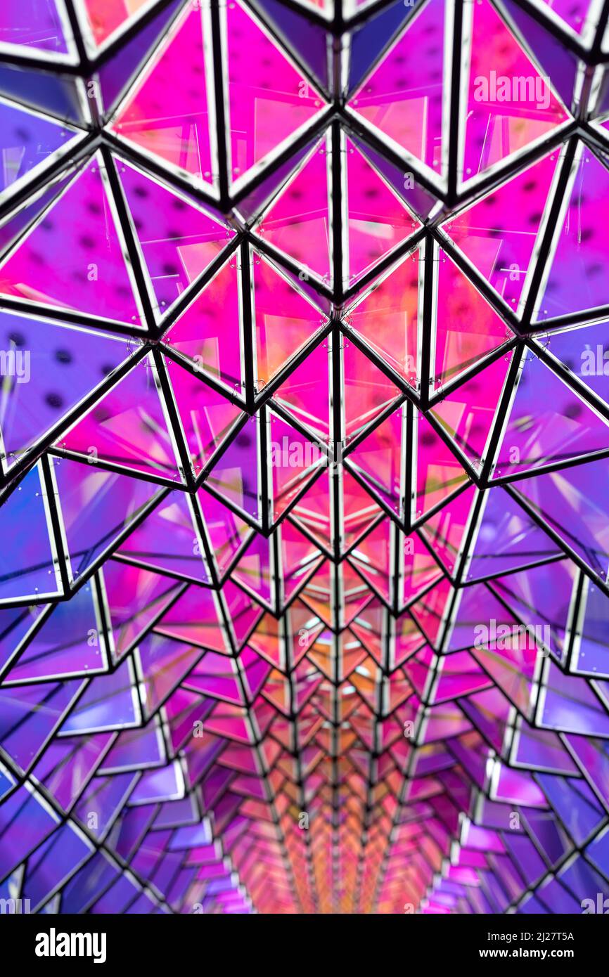 Contemporary art installation of the colorful stained-glass Stock Photo ...