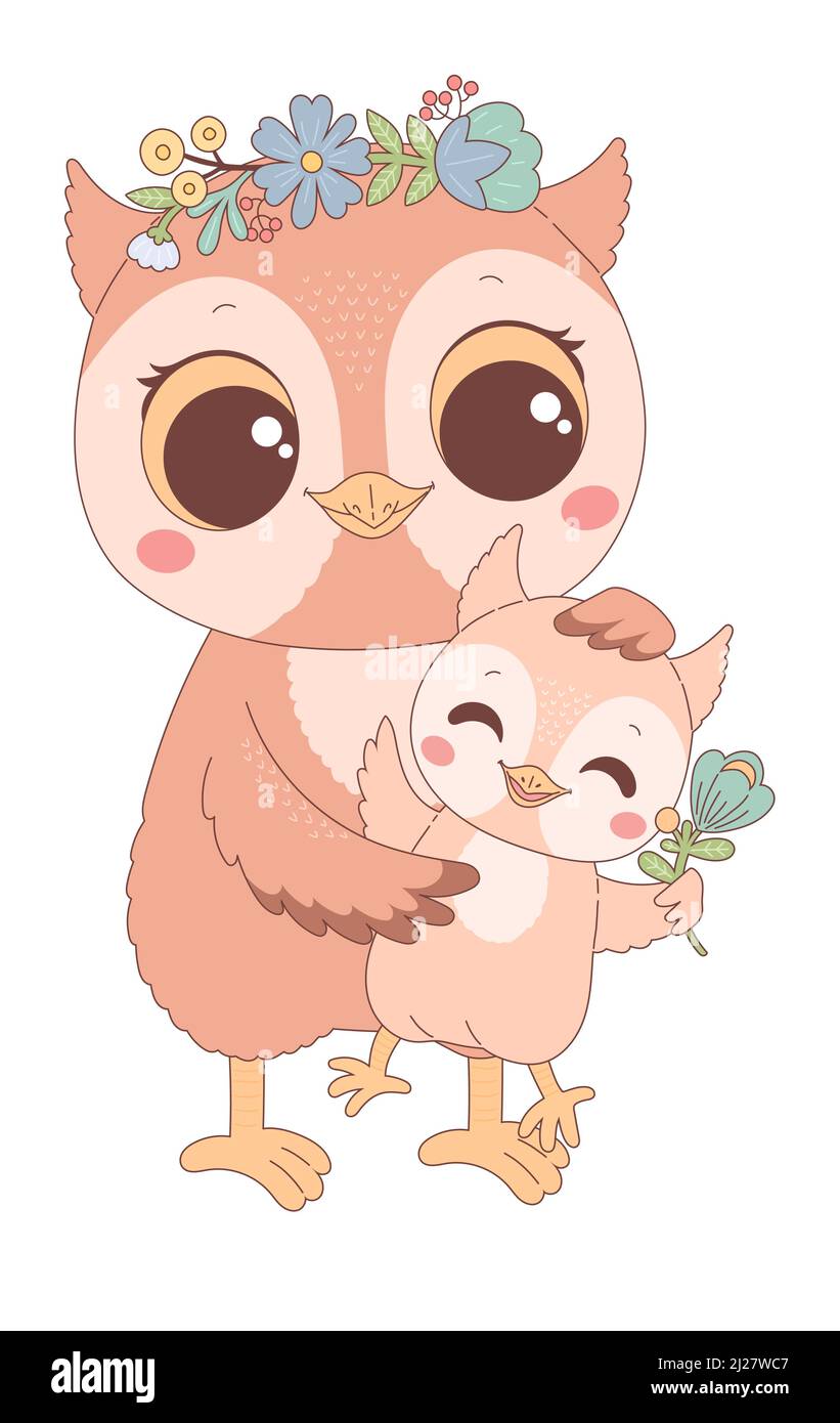 Mothers Day owl mother and daughter, vector Stock Vector Image & Art ...
