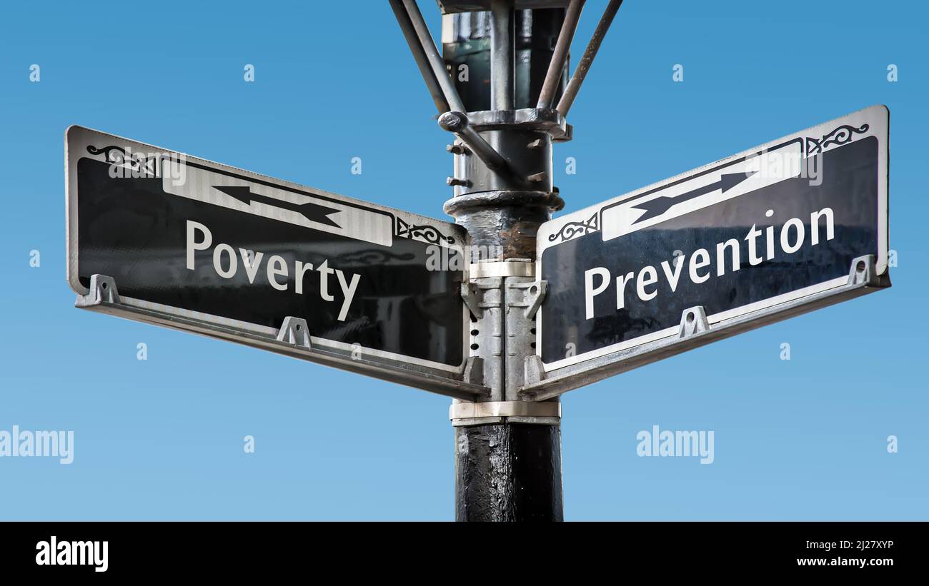 Street Sign the Direction Way to Prevention versus Poverty Stock Photo ...
