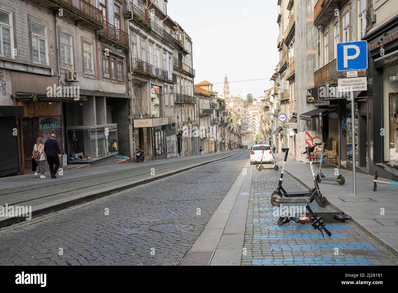 Porto, Portugal. March 2022. view of a typical street in the historic ...