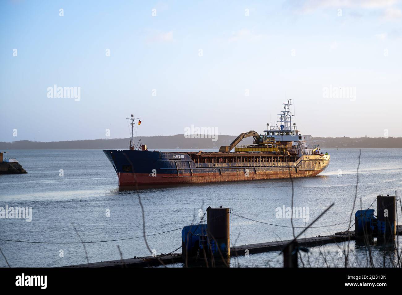 Kiel, Germany - February 22, 2022: A maritime vessel is entering the ...