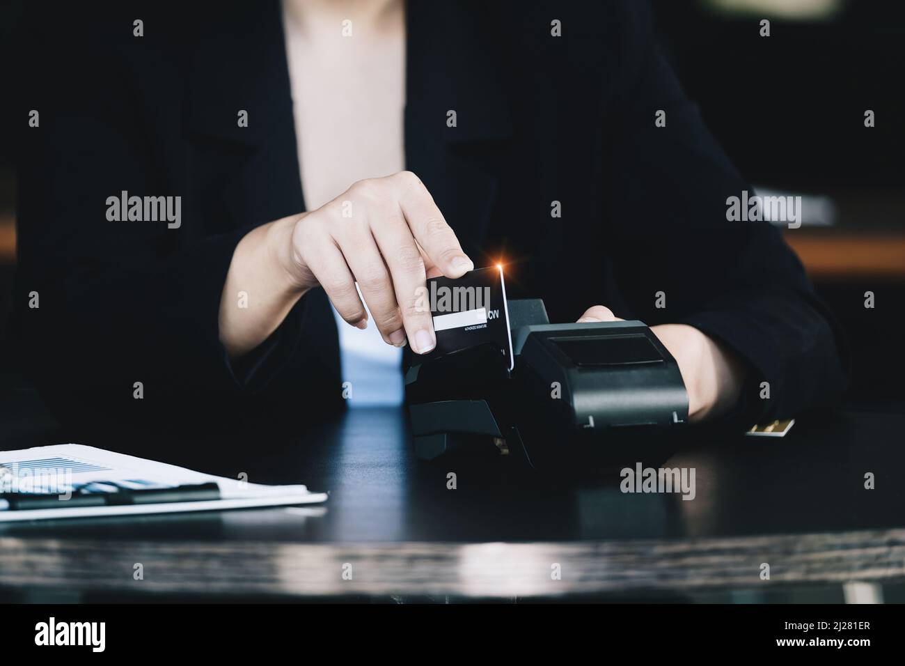 Safe technology concept from using credit card, employee is holding ...