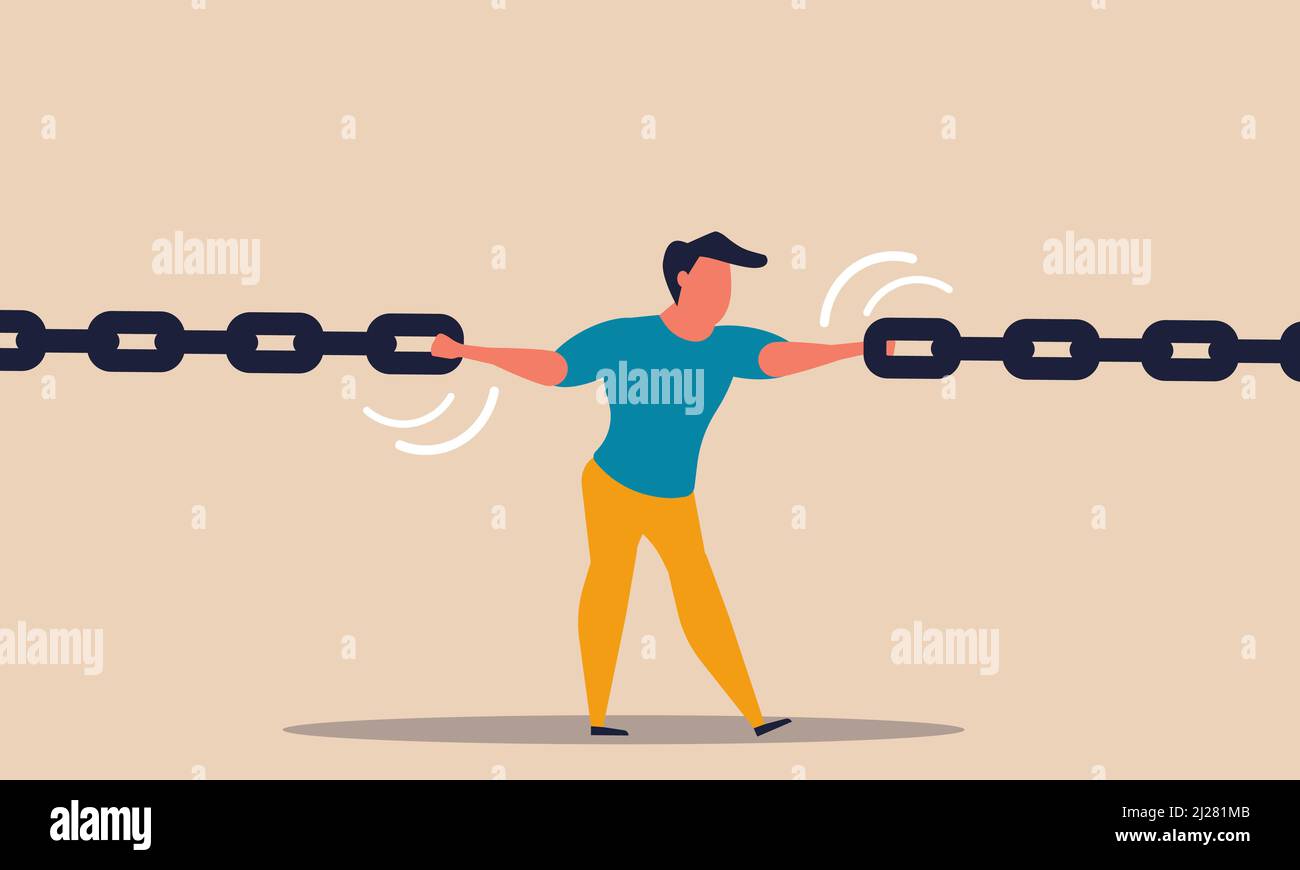 Business weak and strong cartoon character connect chain. Danger gap ...