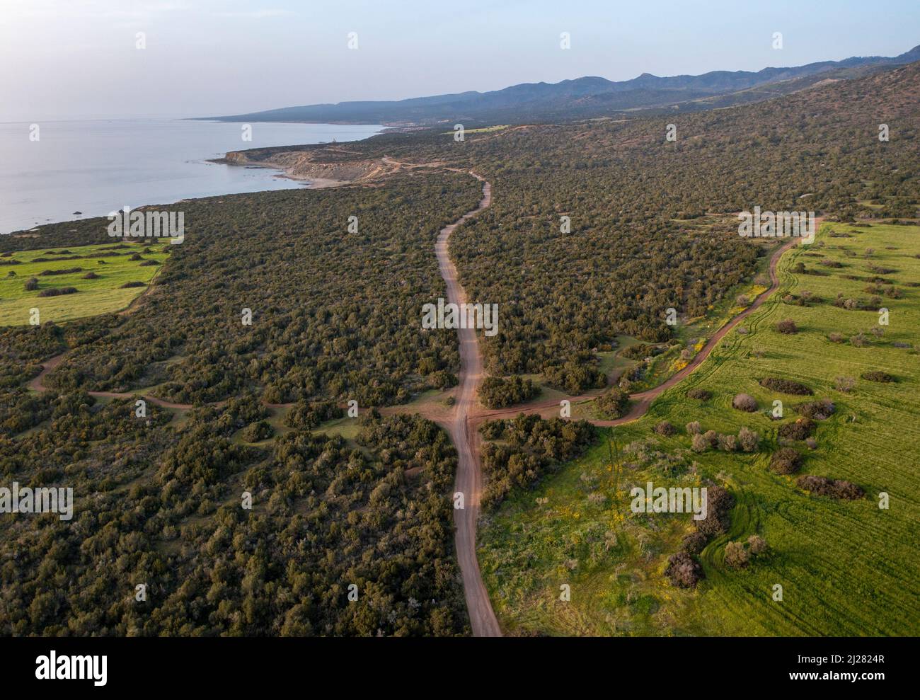 Aerial view of the road to the Akamas Peninsula, Paphos region ...