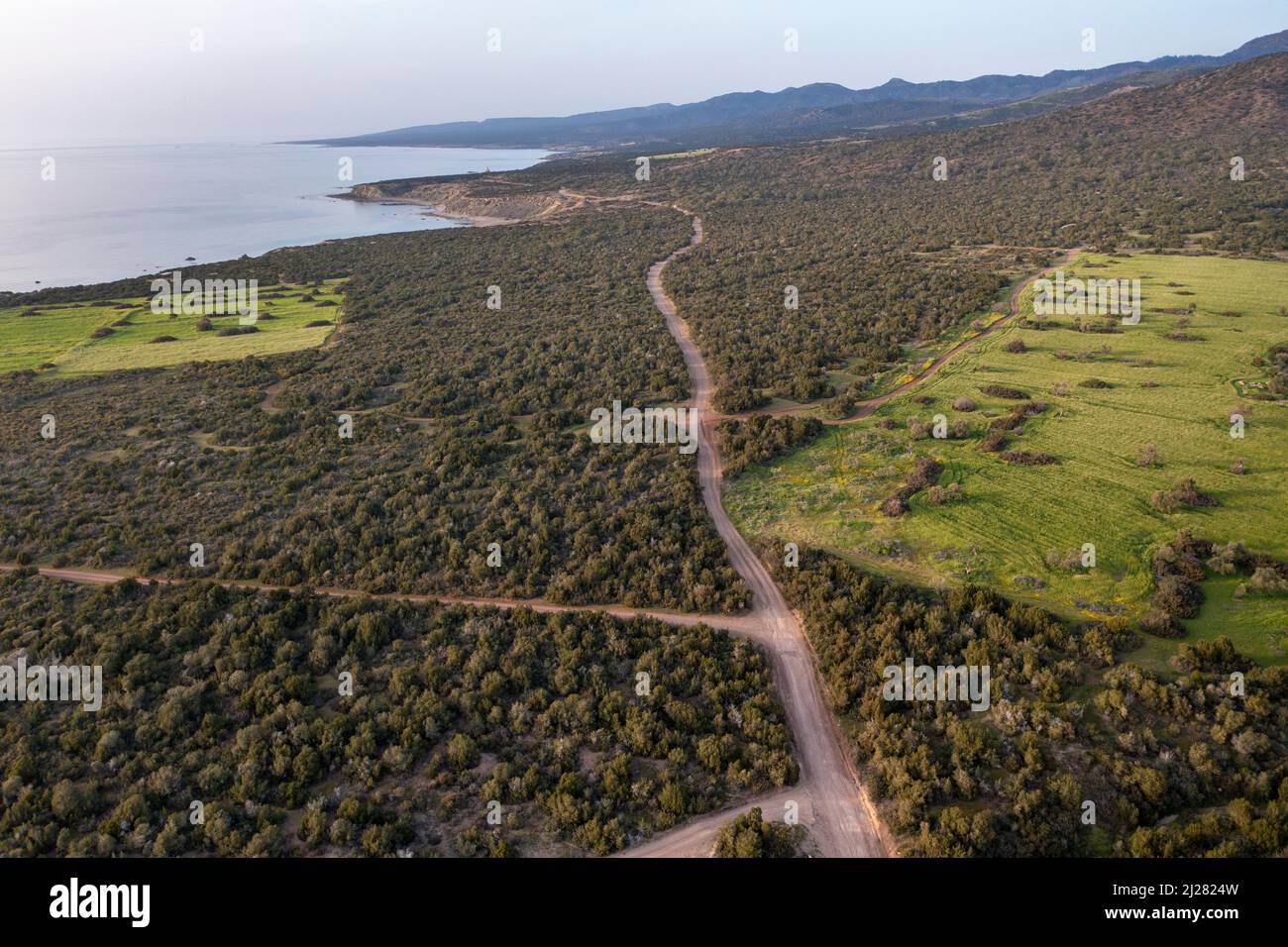 Aerial view of the road to the Akamas Peninsula, Paphos region ...