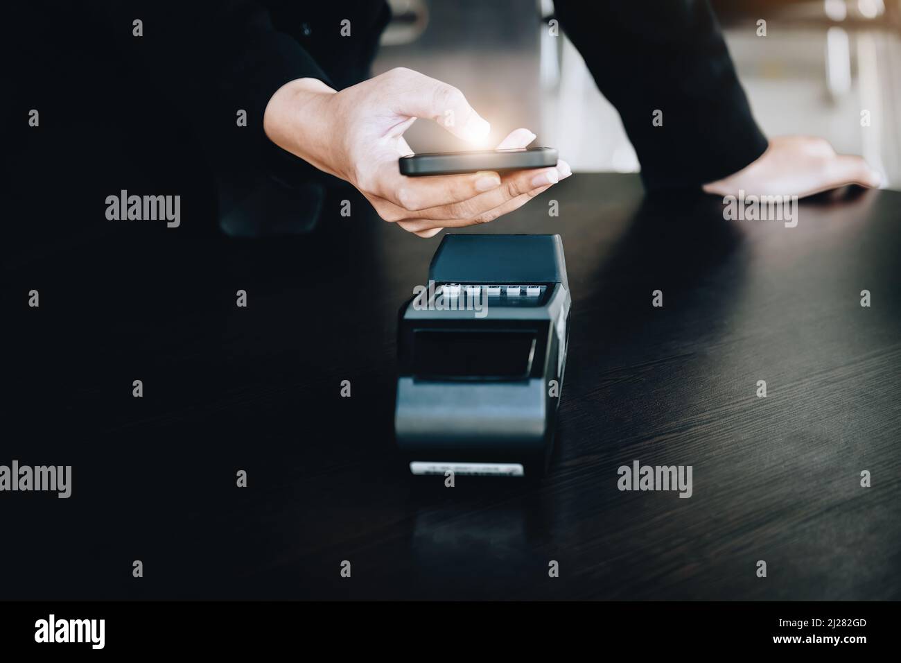 Secure payment technology concept and service charge, customers are ...