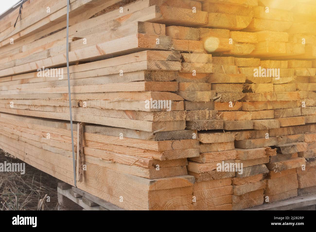 Wood stack storage of timber materials and lumber pile industry Stock ...