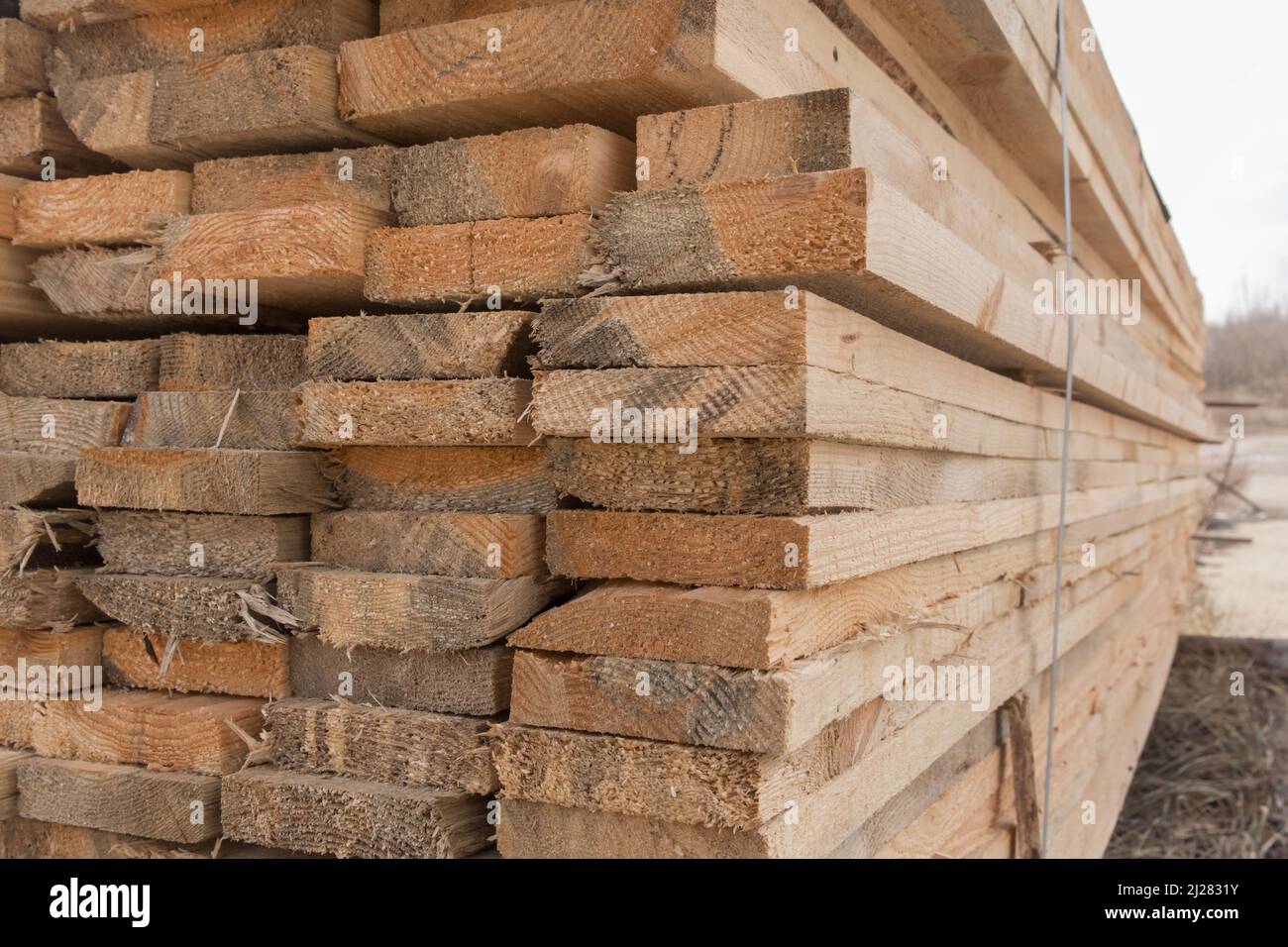 Wood stack storage of timber materials and lumber pile industry Stock ...