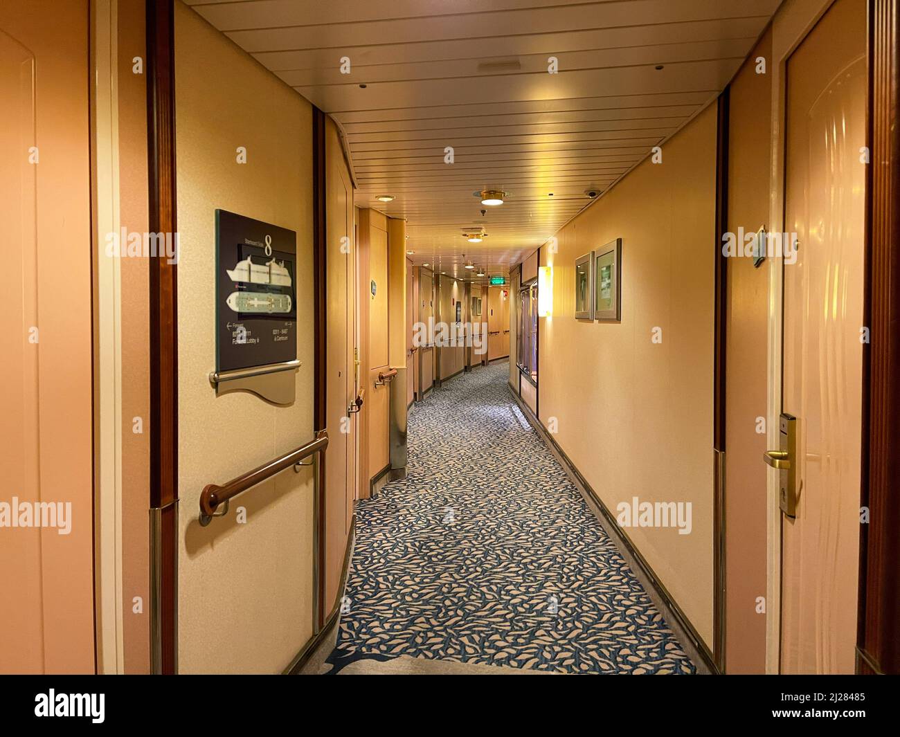 Orlando, FL USA - September 16, 2020: A hallway on a cruise ship with ...