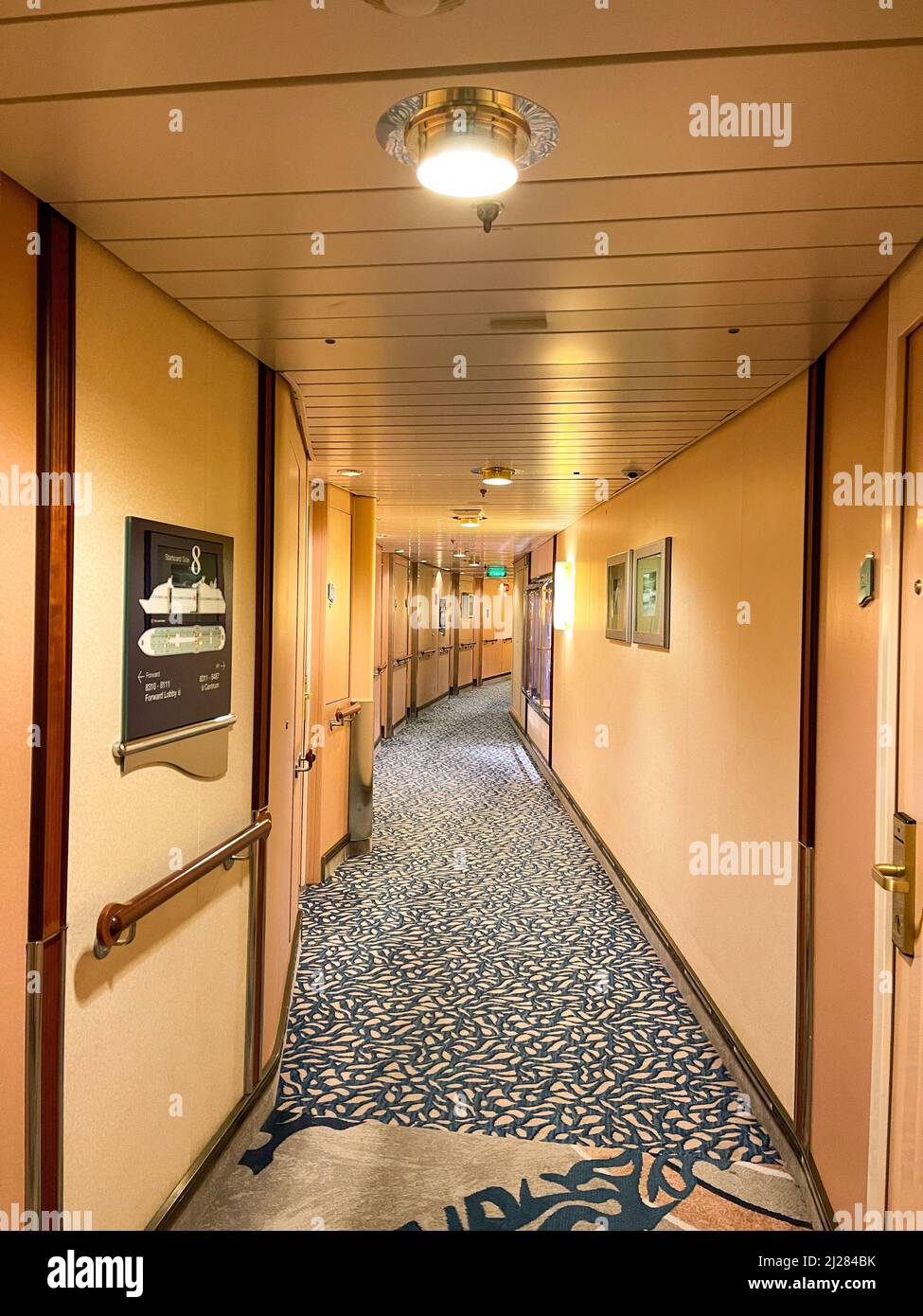 Orlando, FL USA - September 16, 2020: A hallway on a cruise ship with ...