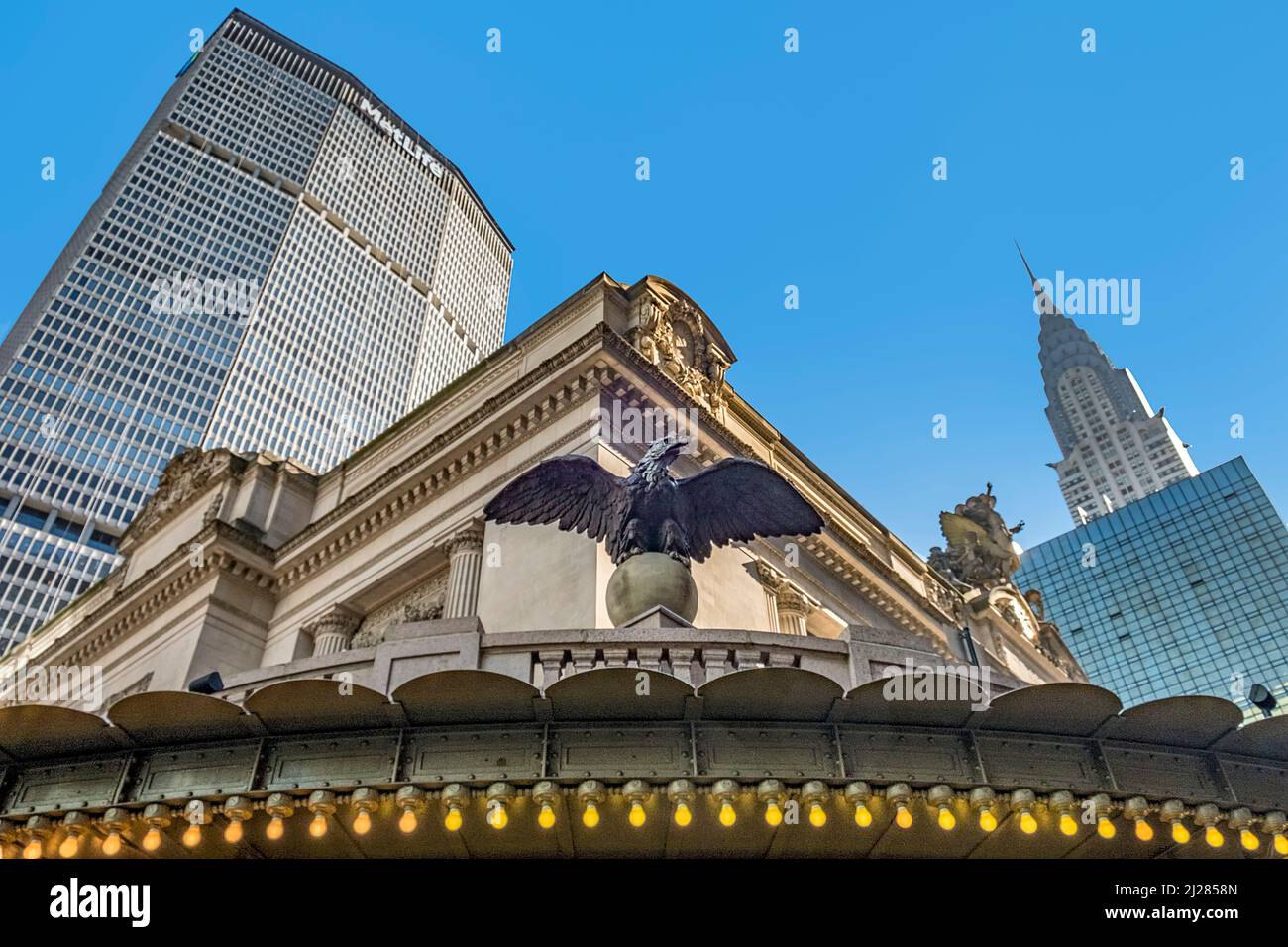 New York, USA - October 4, 2017: Grand central building with eagle at ...