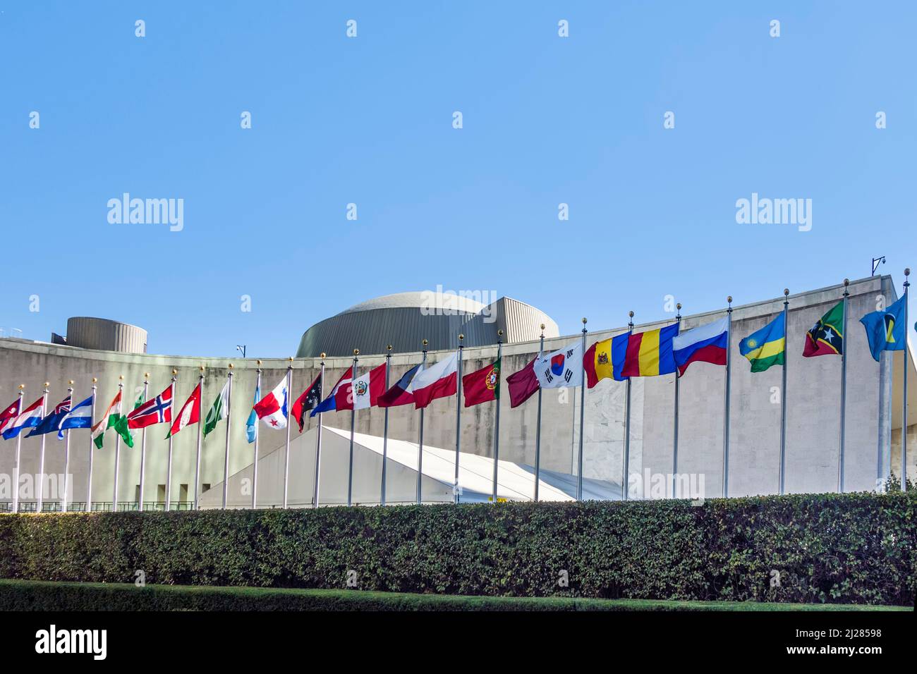New York, USA - October 4, 2017: UN Nations building with flags of ...