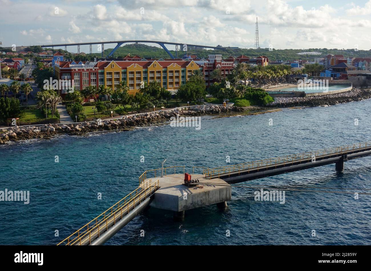 Curaco - November 3, 2019: An aerial view of Curaco from a cruise ship ...