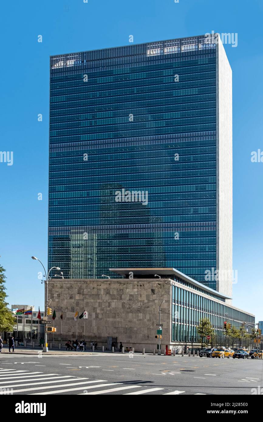 New York, USA - October 4, 2017: United Nations Building with famous ...