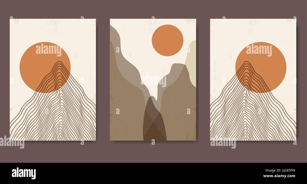 Abstract contemporary mountain landscape posters. Modern textured boho ...