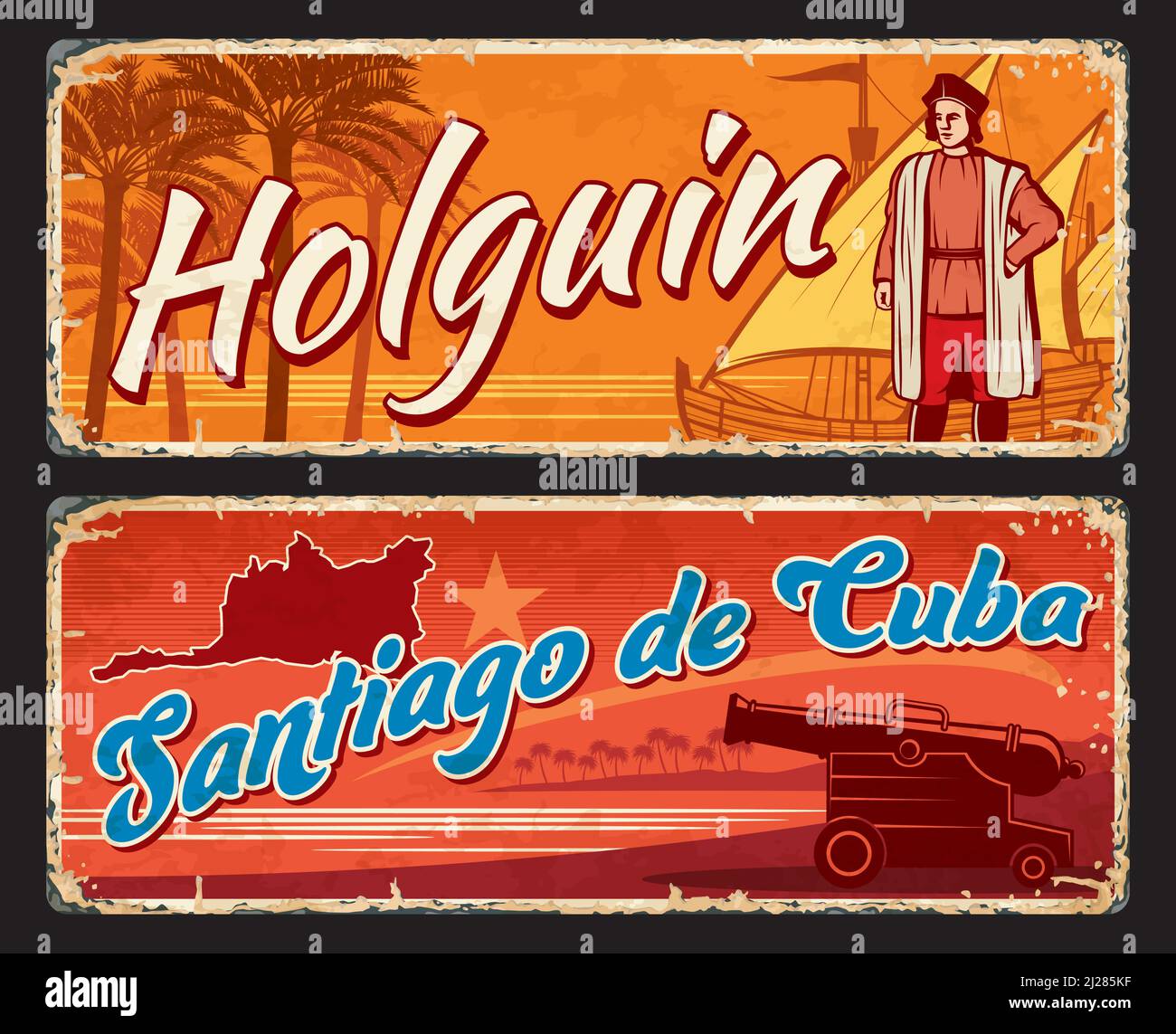Holguin and Santiago de Cuba Cuban regions. Travel plates and stickers ...