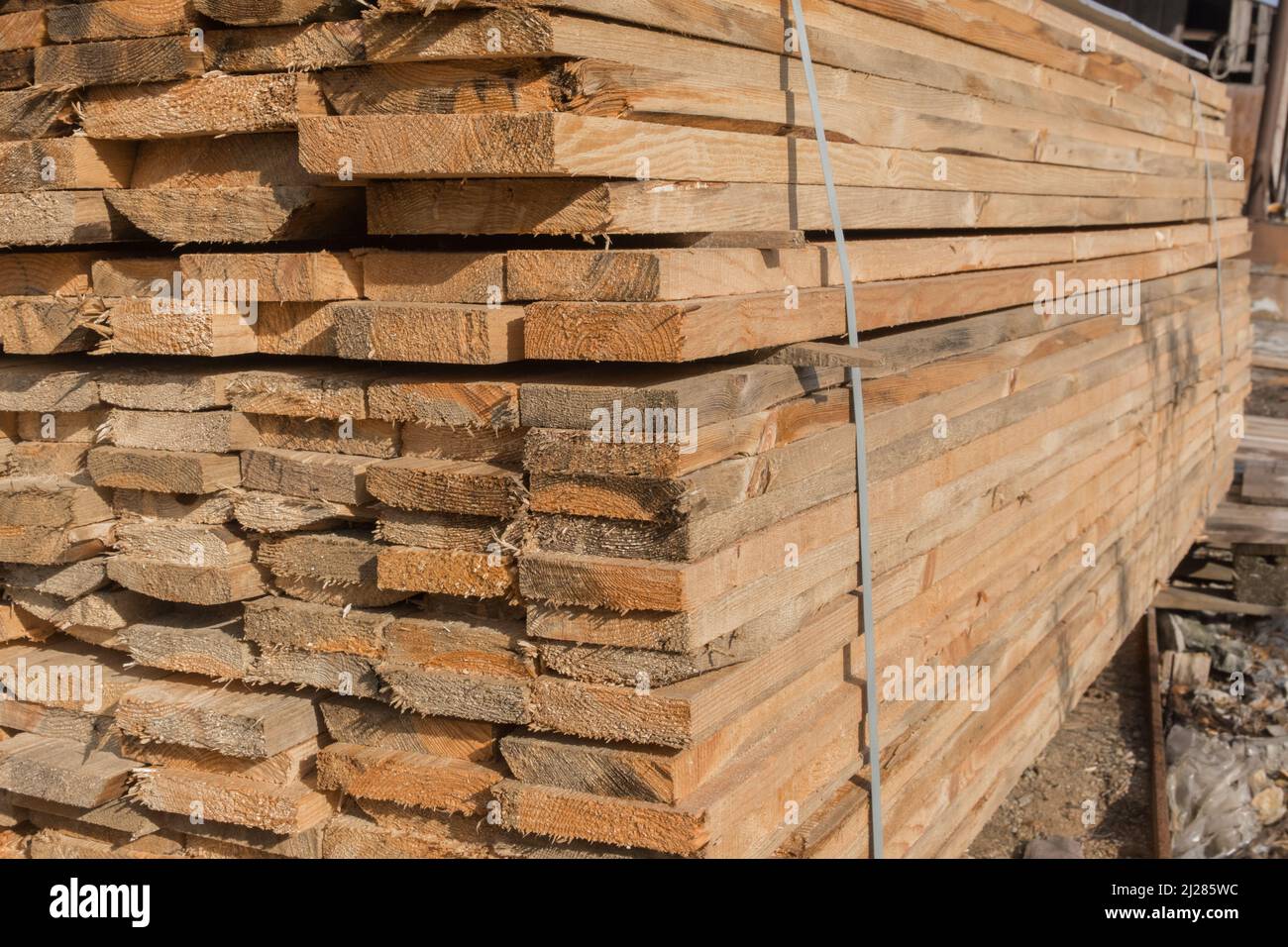 Wood stack storage of timber materials and lumber pile industry Stock ...