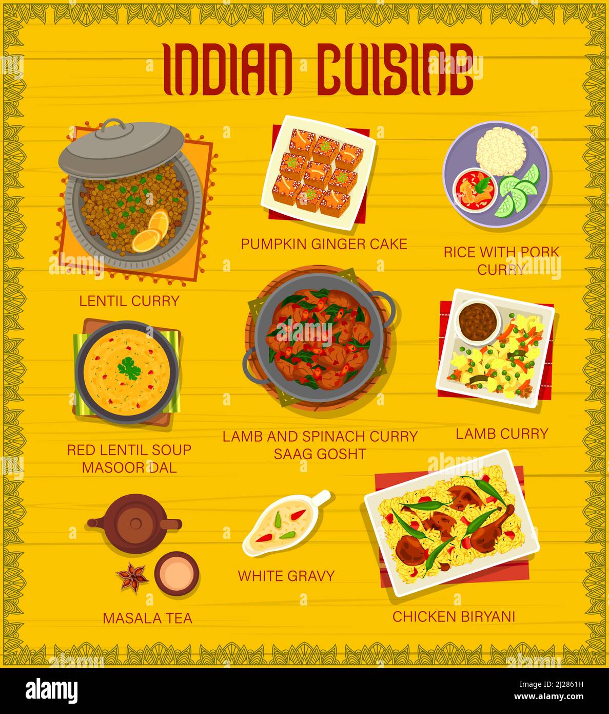 Indian food restaurant dishes menu page design. Pumpkin ginger cake ...