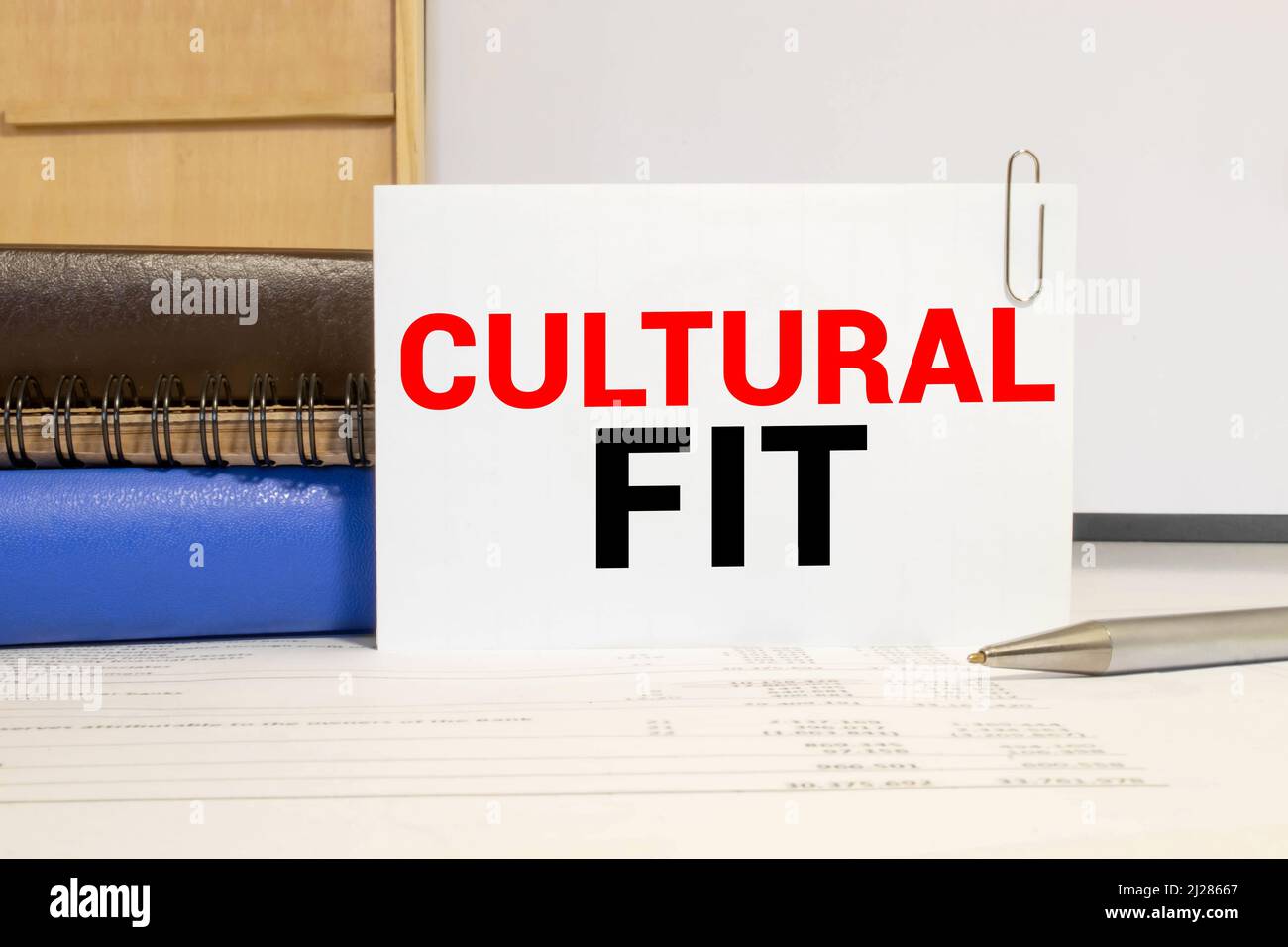 Card with text CULTURAL FIT. Diagram and white background Stock Photo ...