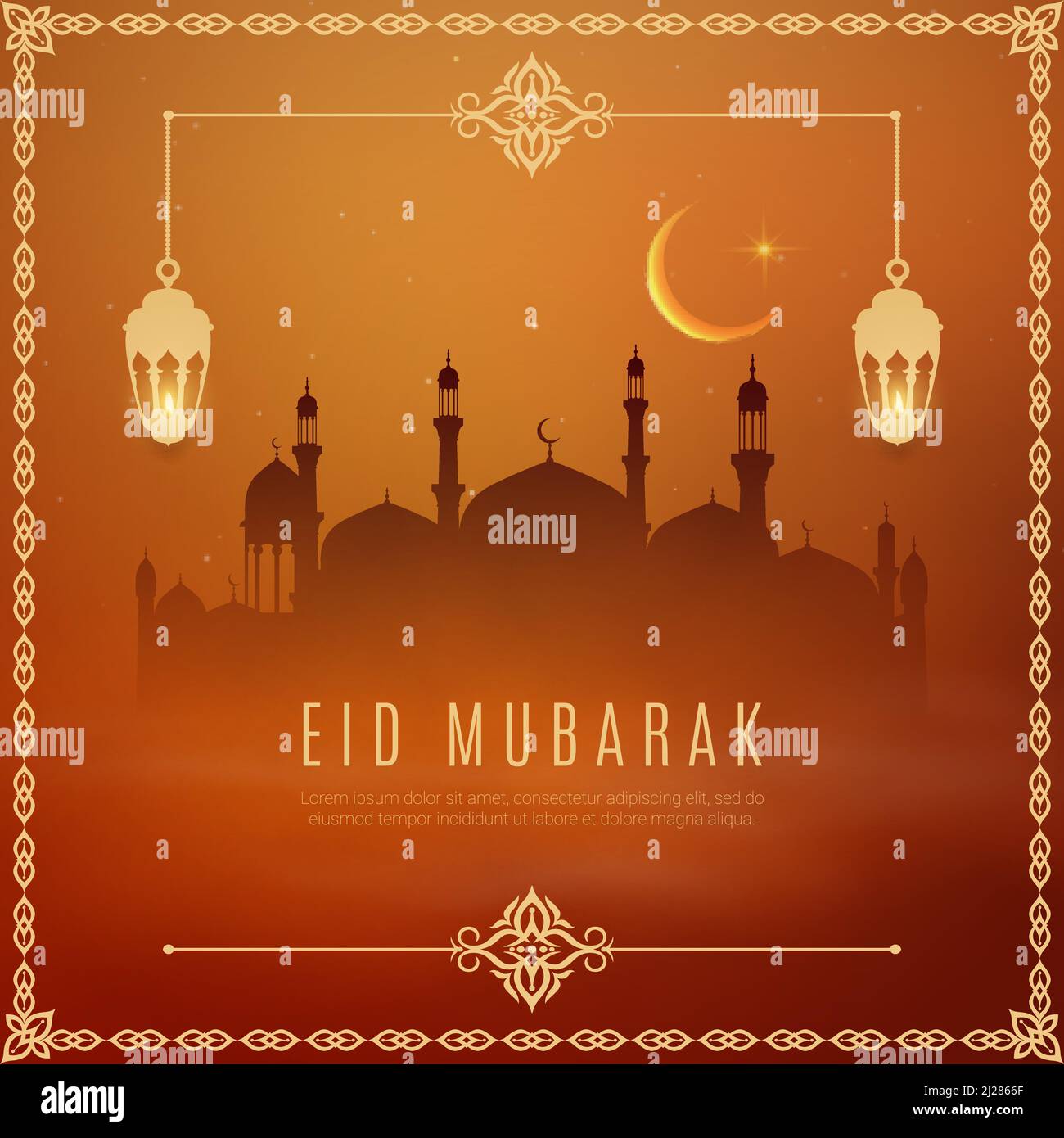 Eid Mubarak holiday vector design with Arabian city. Islam religion ...