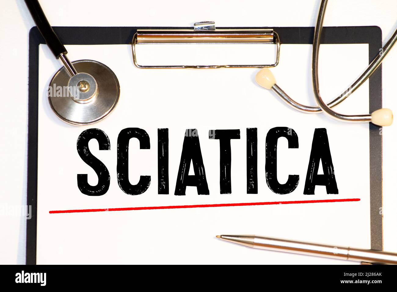 Sciatica Text On Background Of Medicaments Composition Stethoscope Mix Therapy Drugs Doctor
