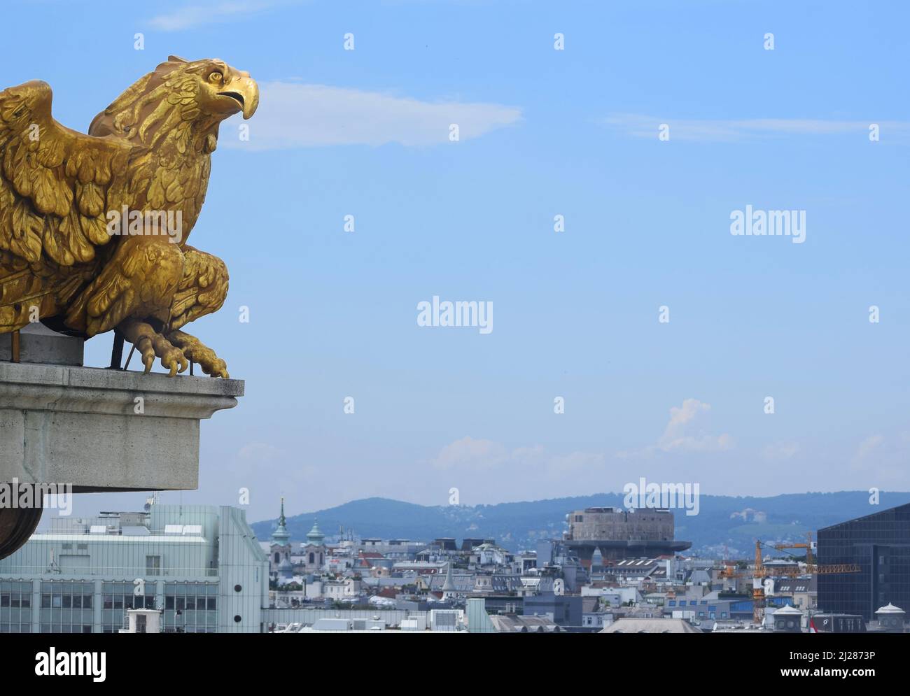 Panoramic view of the city of Vienna with an eagle statue, from a ...
