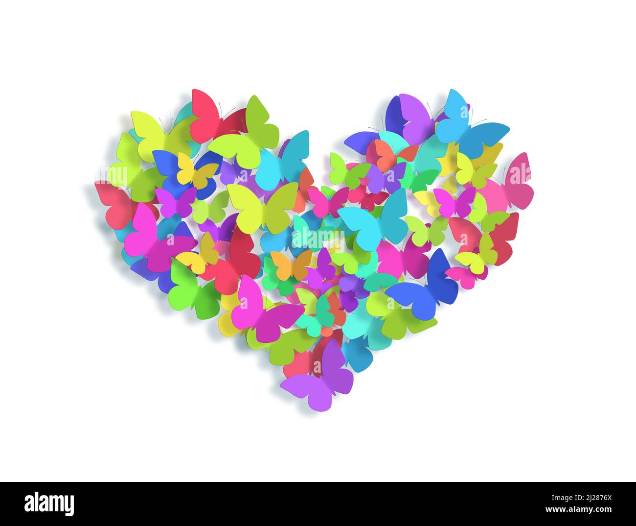 Butterfly flying. Heart created of colorful butterflies. Isolated on ...
