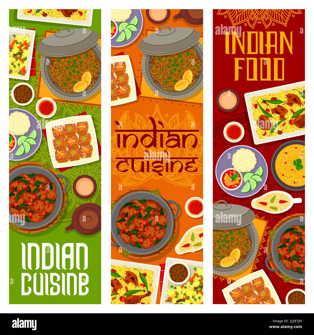 Indian food restaurant meals vertical banners. Chicken Biryani, Masoor ...