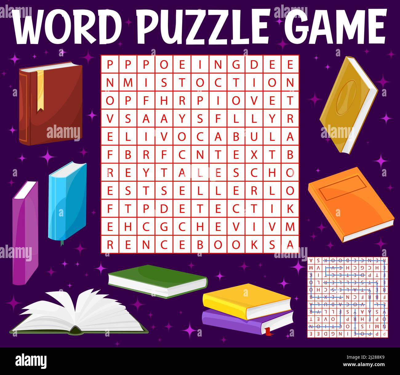 Books and literature, word search puzzle game worksheet, vector quiz ...
