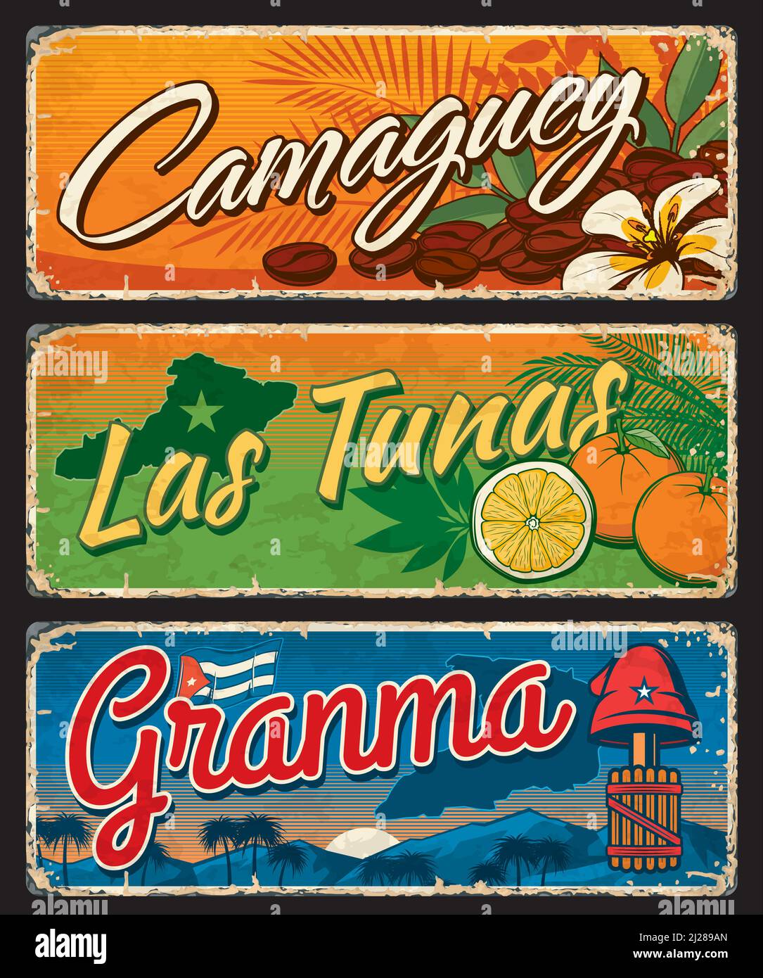 Granma, Camaguey, Las Tunas Cuban regions travel plates and stickers ...
