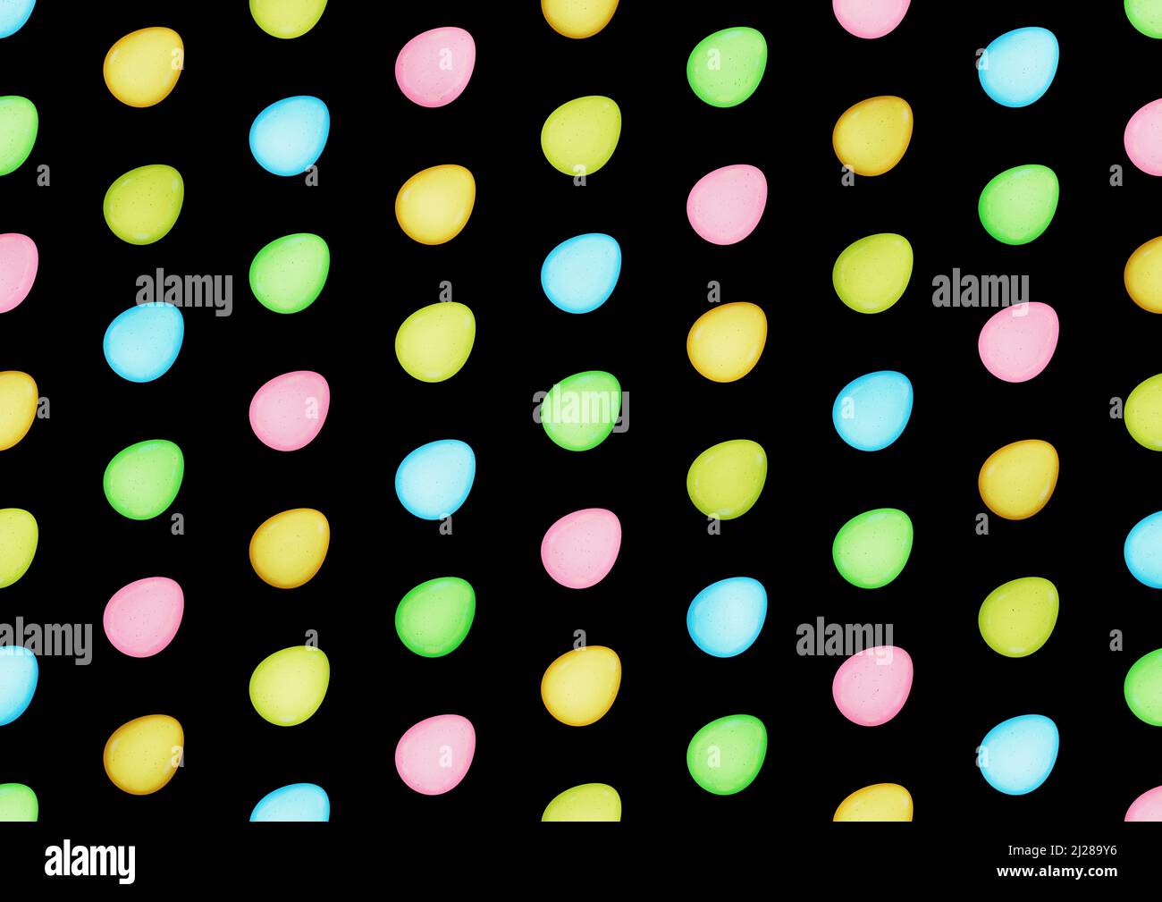 Colourful easter egg pattern on black background. Blue, green, yellow ...