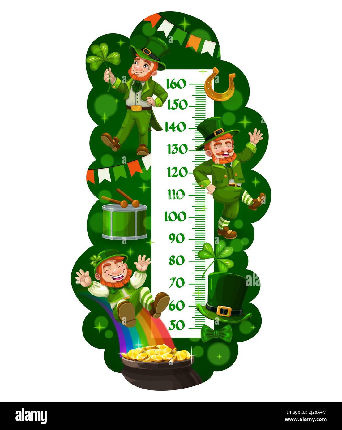 Kids height chart, funny leprechauns, growth measuring meter, vector ...