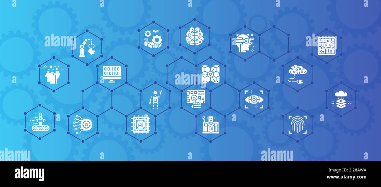 Artificial Intelligence vector illustration. Robotics, Chatbot, Database, Big Data banner ...