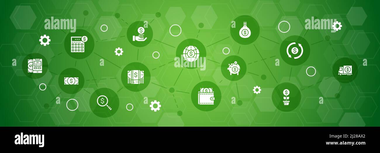Money and Banking infographic icons banner. Credit Card, Currency ...
