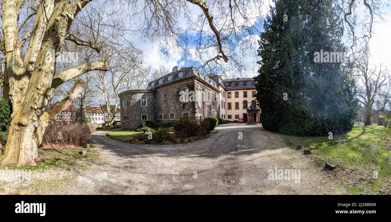 Lich , Germany - March 16, 2021: view to old castle in Lich , Germany ...